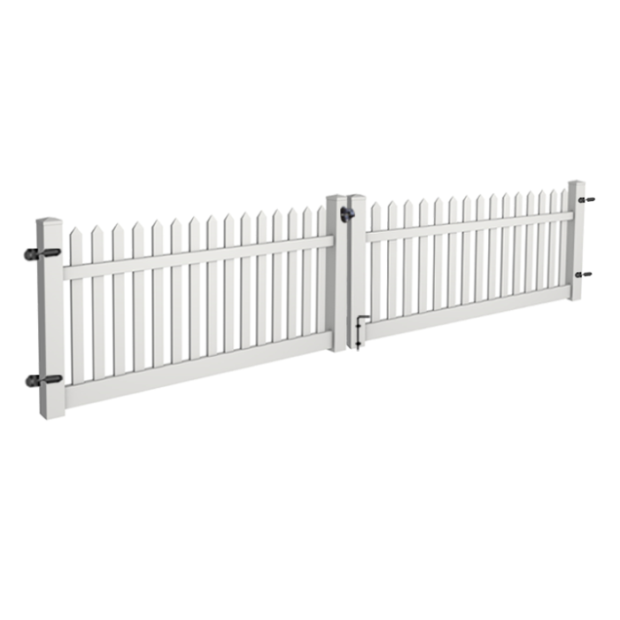 4' Tall x 12' Wide Straight Picket Fence Double Gate w/ A...